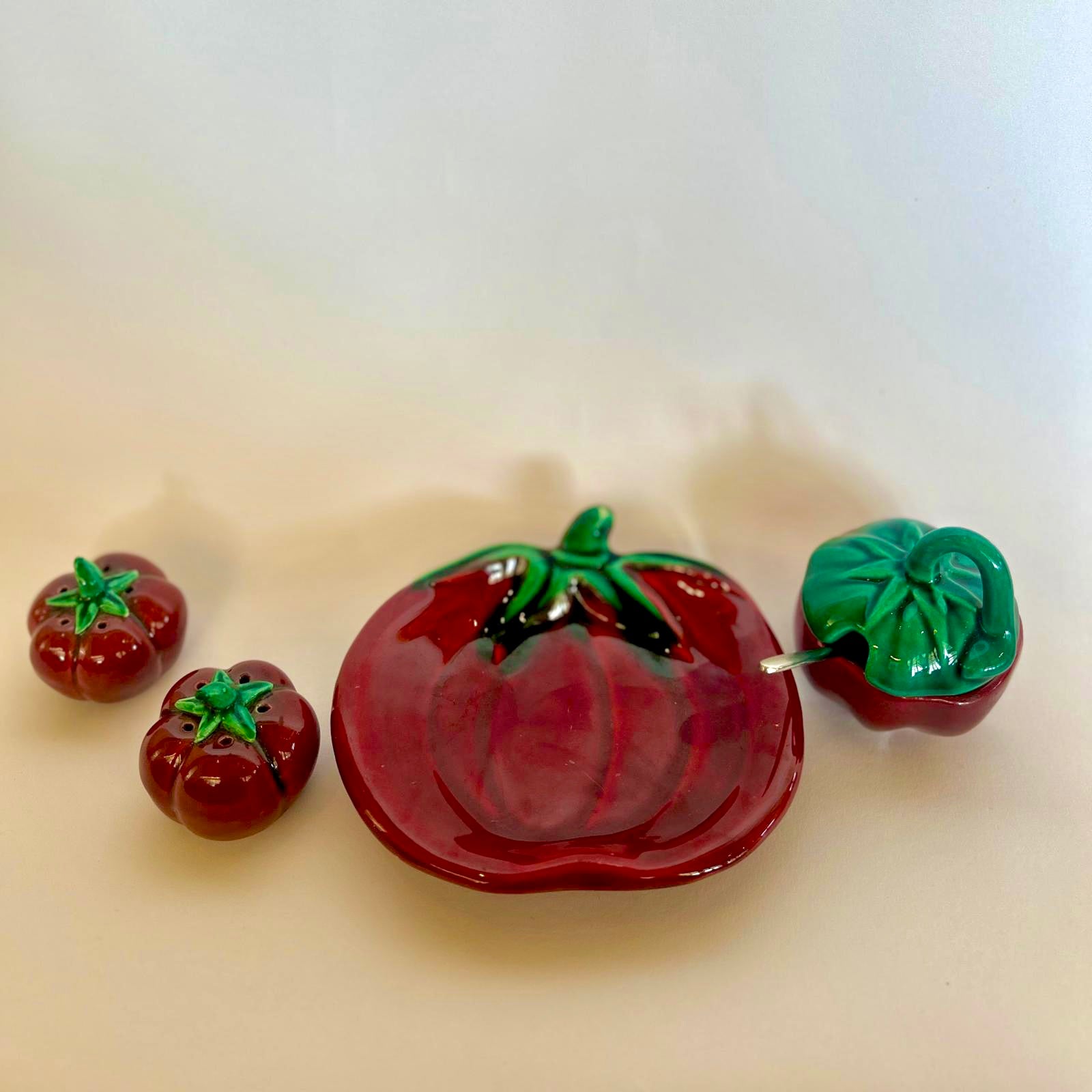 VINTAGE TOMATO SALT, PEPPER AND MUSTARD SET | Objets de Table l Luxury ...